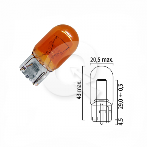 AMPOLLETA T20,12V 21W, (W3x16d), 1 CONTACTO, AMBAR