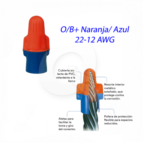 CONECTOR DE RESORTE 22-12 AWG, (O/B) NARANJA/AZUL